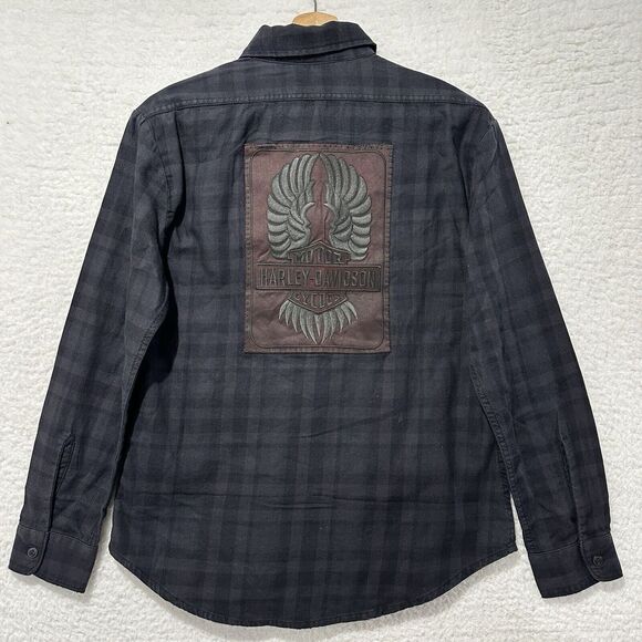 Harley-Davidson | Tops | Harley Davidson Black Gray Plaid Flannel Big ...